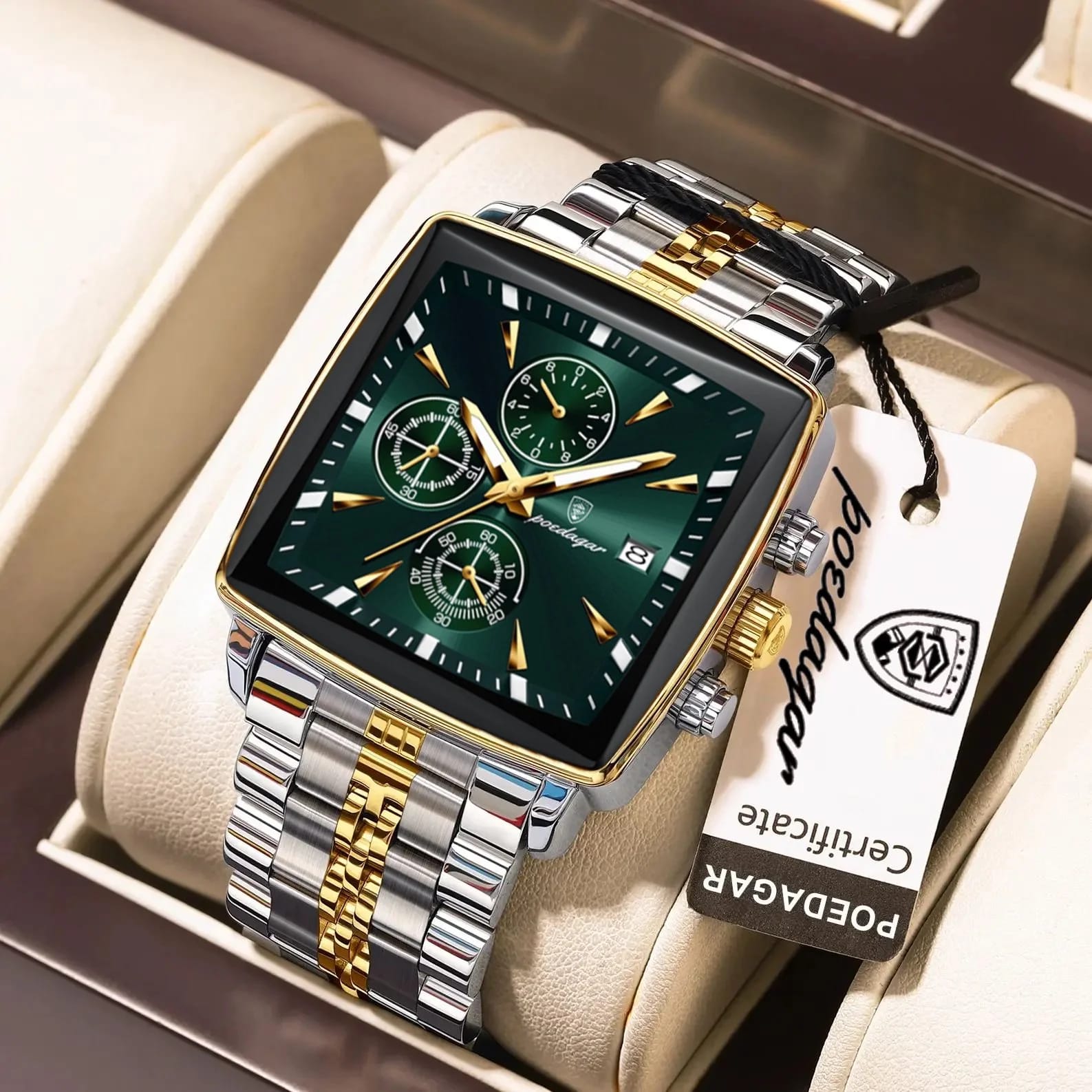 POEDAGAR 866 Luxury Square Chronograph Watch For Men’s – OLEVS WATCH SHOP